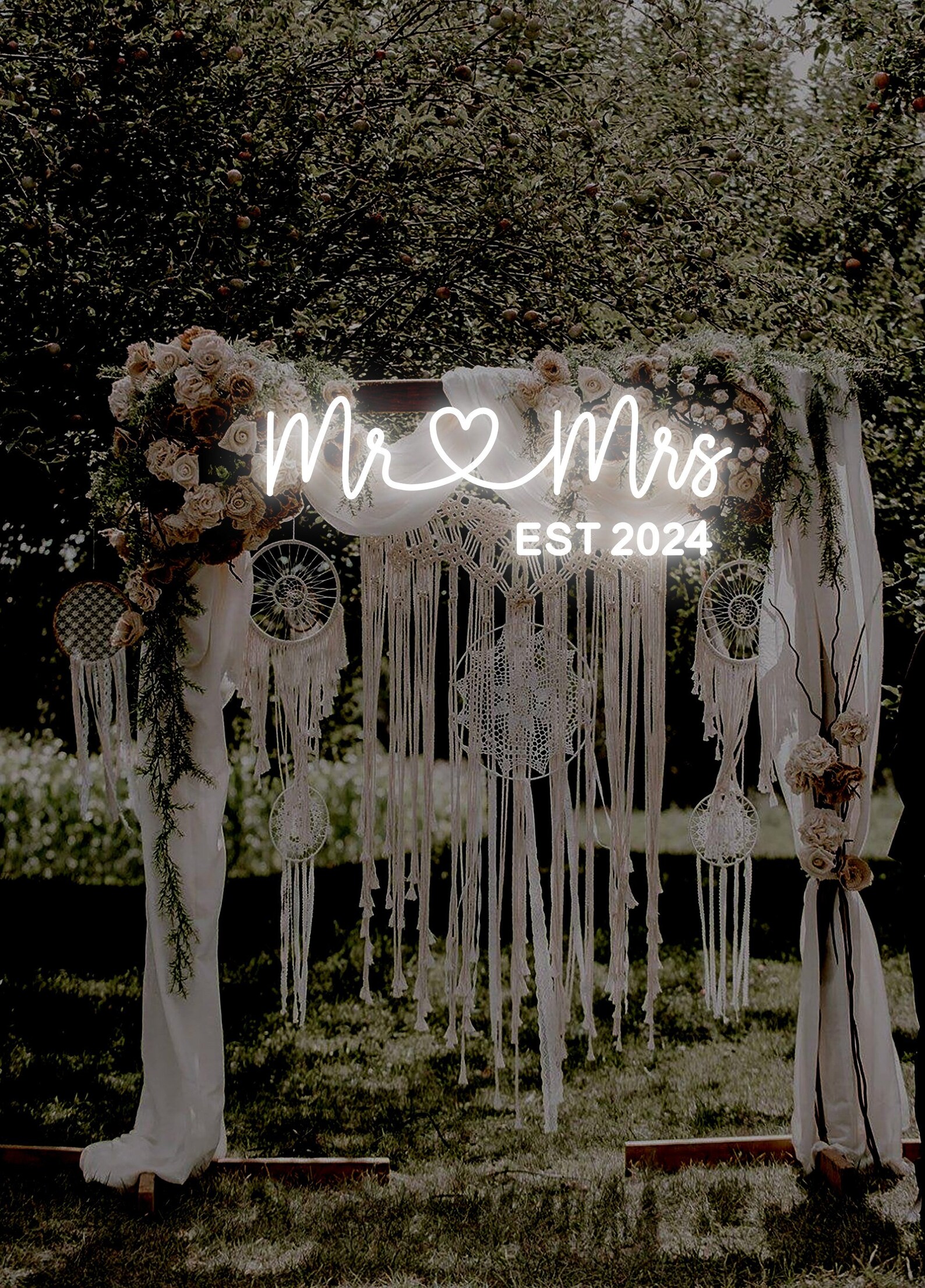 Mr and Mrs Marriage Neon Sign, Minimalist Wedding Est Year Decor ...