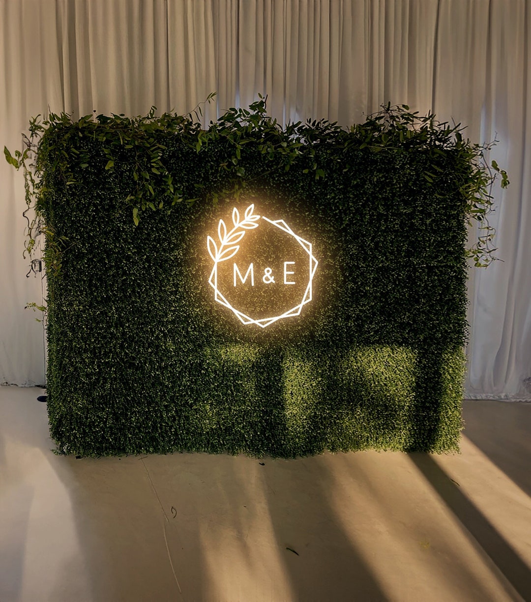 Initials Wedding Neon Sign, Custom Initials With Leafy Neon Light ...