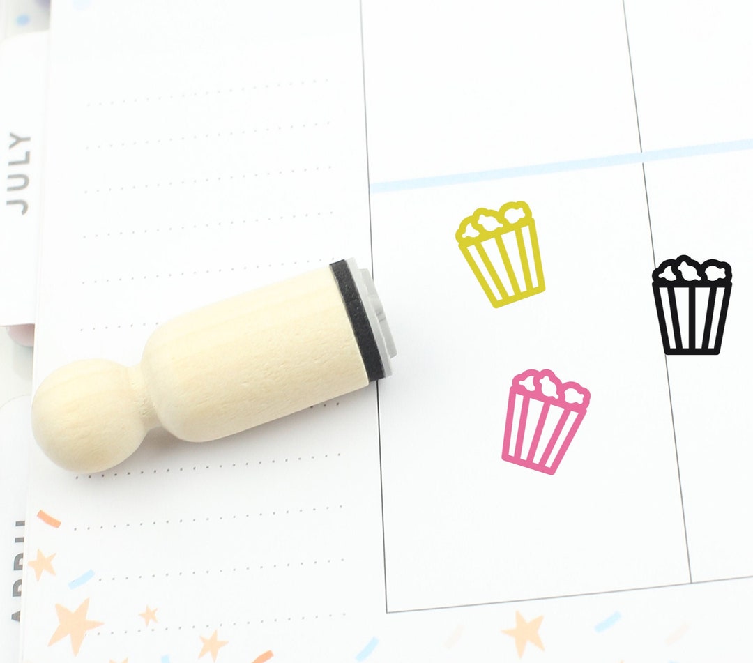 Popcorn Rubber Stamp Movie Stamp Cute Popcorn Stamp Planner - Etsy
