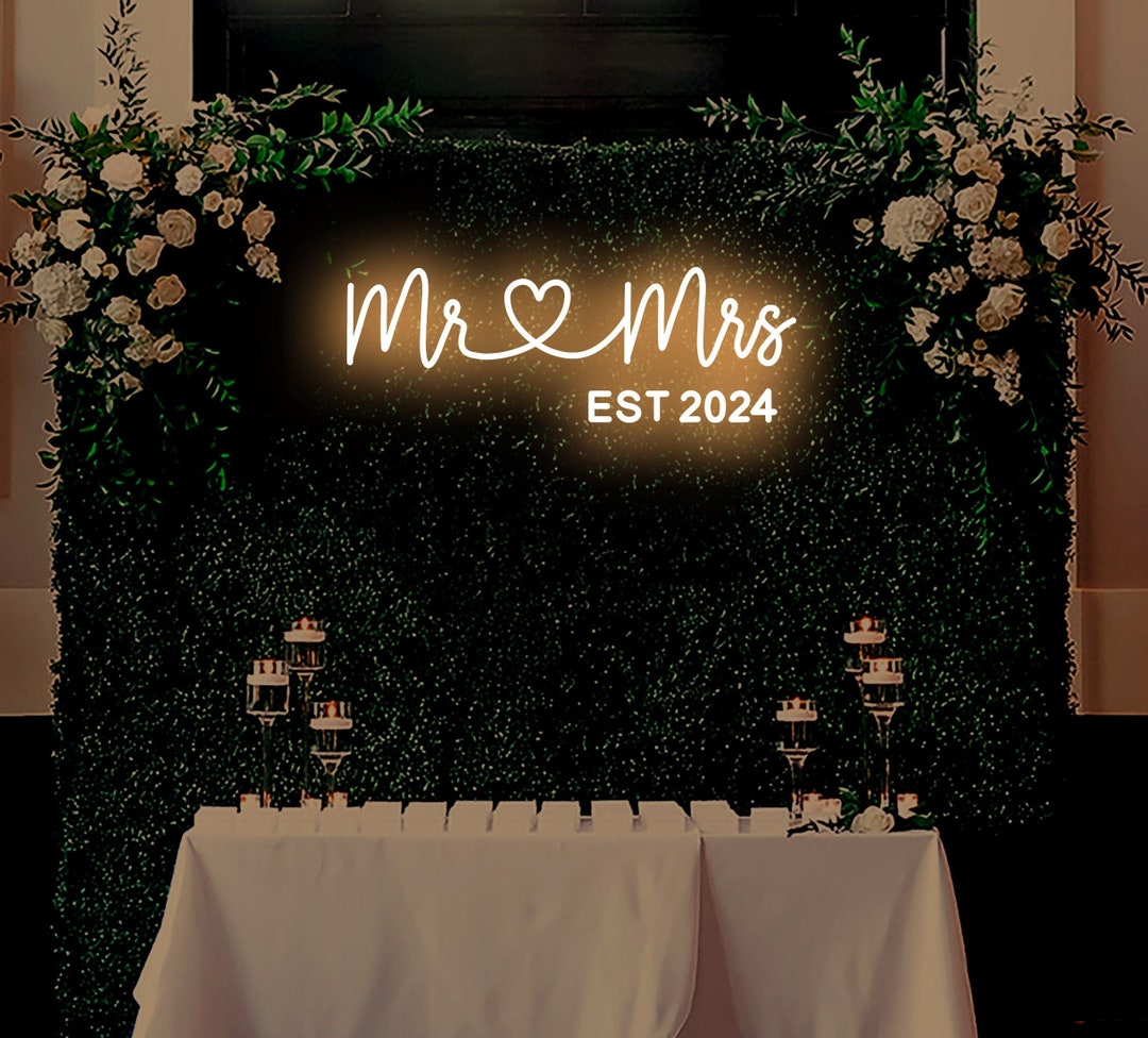 Mr and Mrs Marriage Neon Sign, Minimalist Wedding Est Year Decor ...