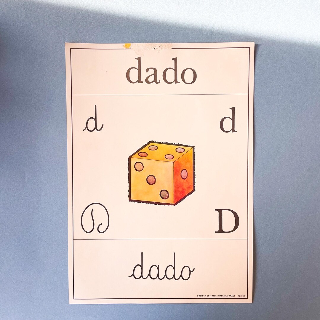 Abecedario Vintage Da Parete - Lettera D - Illustrazione Vintage Dado - Poster Scolastico ...