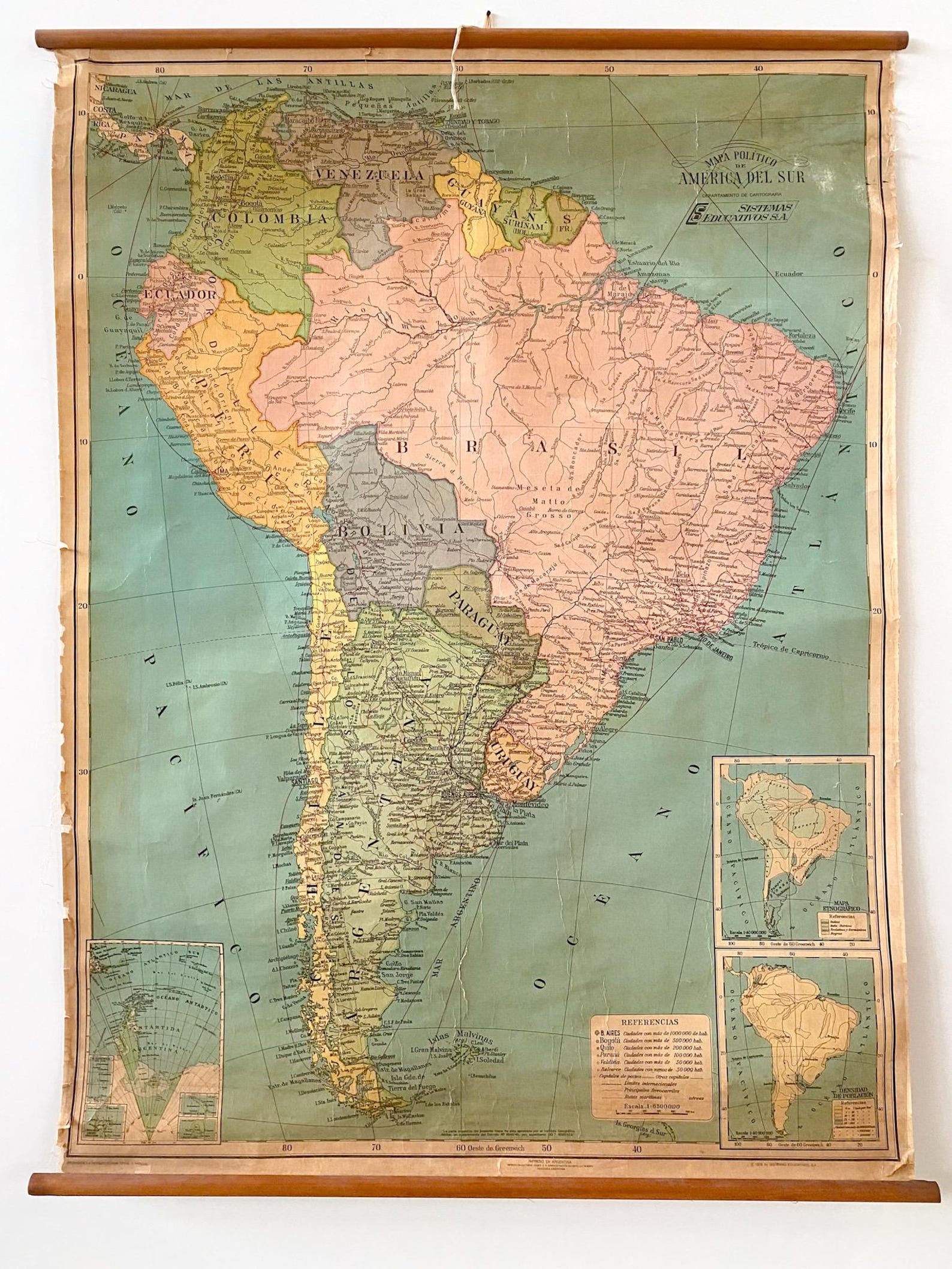 Mappa Cartina Geografica Sud America - Originale Vintage Anni 70 - 1978 ...