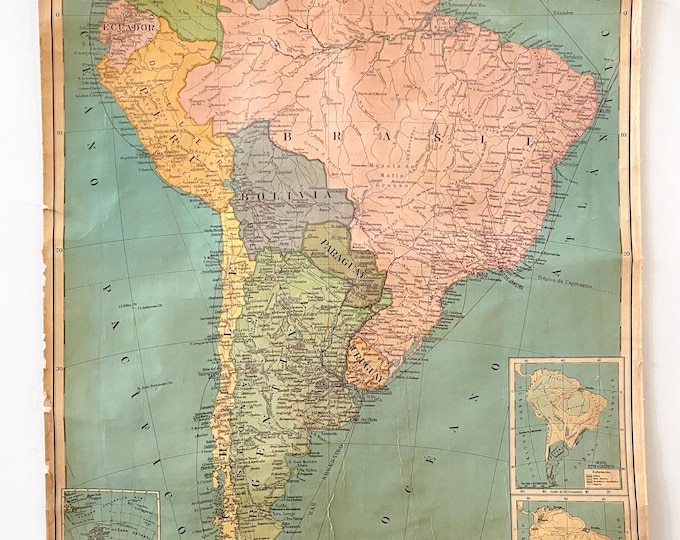 Mappa Cartina Geografica Sud America - Originale Vintage Anni 70 - 1978 ...