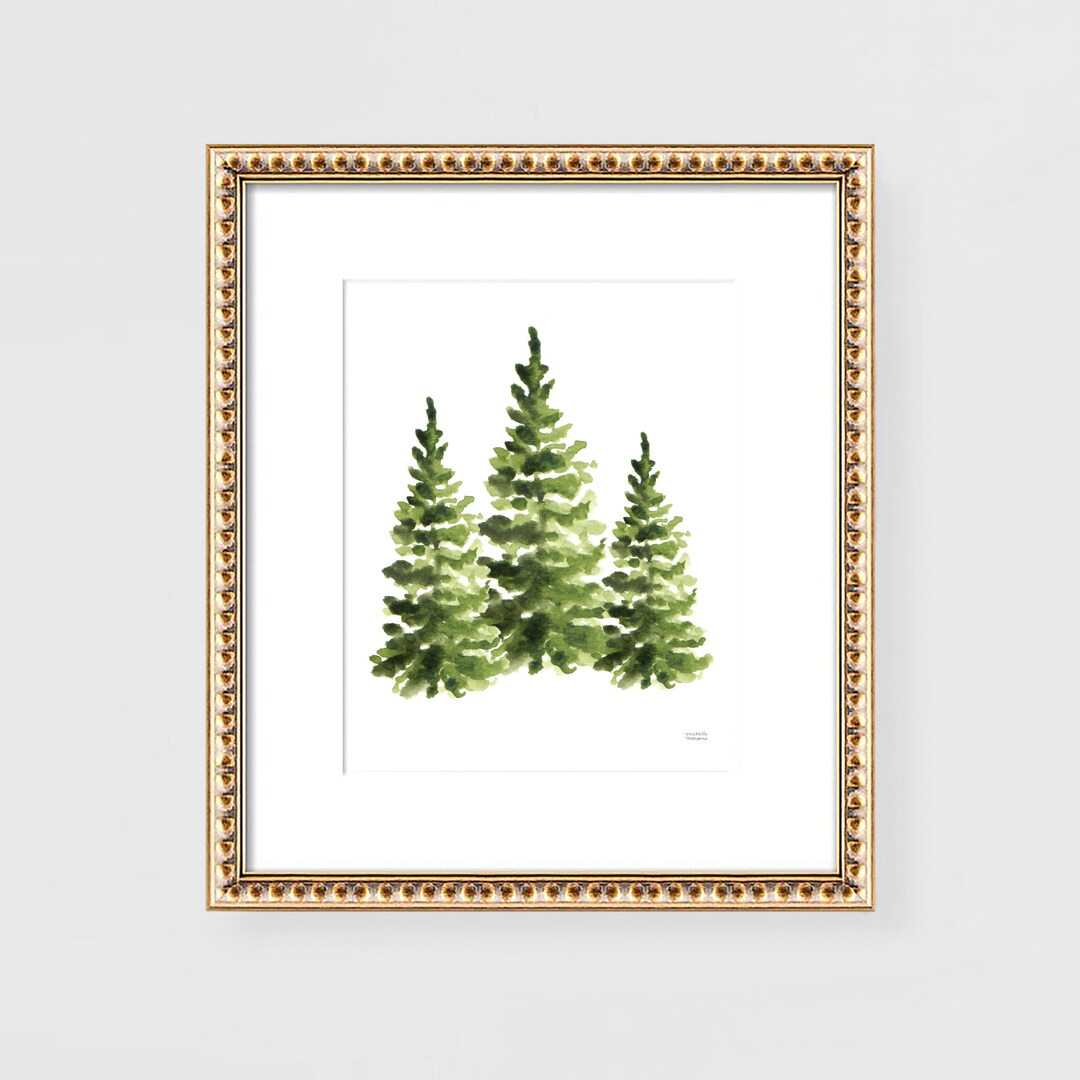 Pine Tree Print, Evergreen Pine Trees Wall Art, Watercolor Pine Trees ...