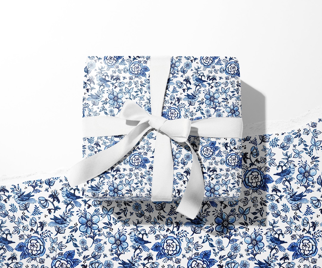 Blue and White Wrapping Paper Cute Wrapping Paper Blue - Etsy