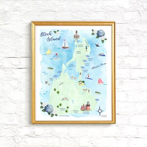 Block Island Map Art Print, Block Island Rhode Island Art, Rhode Island ...