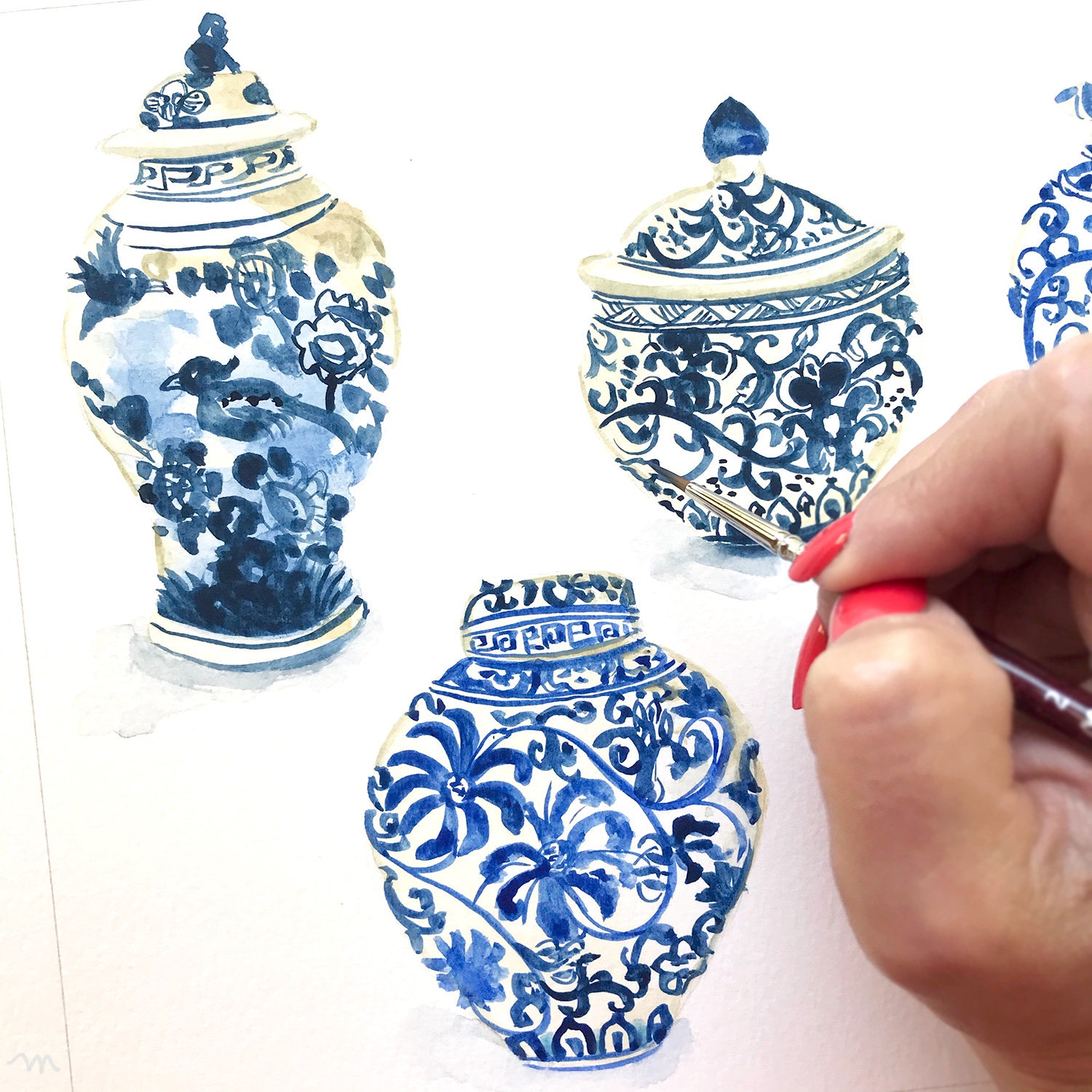 Ginger Jar Art Print, Chinoiserie Decor, Coastal Wall Art, Watercolor ...