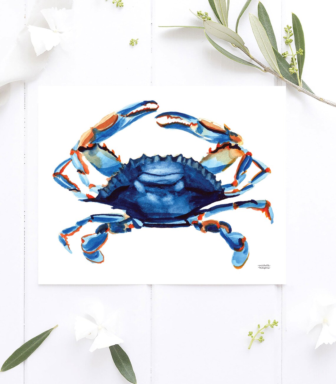 Extra Large Blue Crab Wall Art Print, Coastal Beach Nautical Decor ...