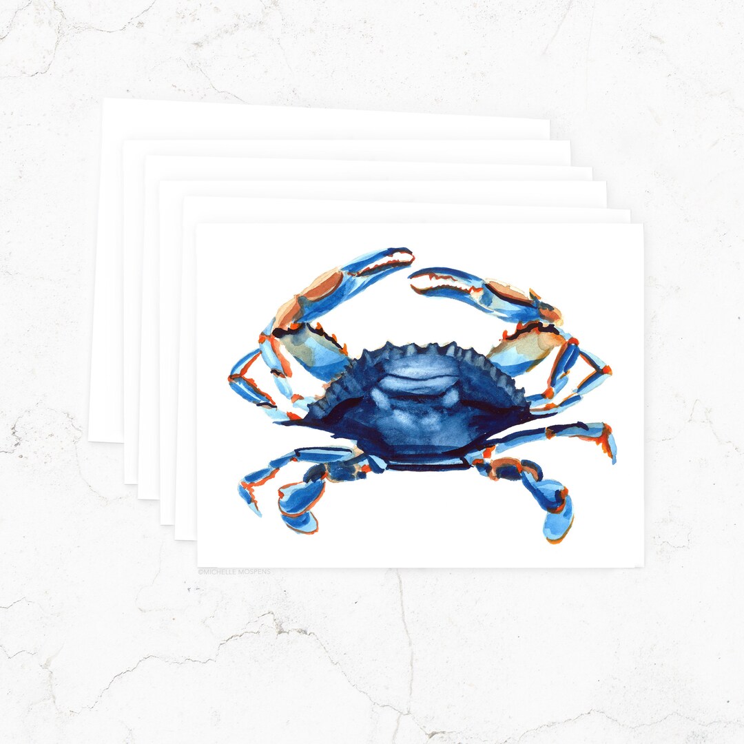 Set of Illustrated Crab Note Cards: Watercolor Stationery Notecards ...