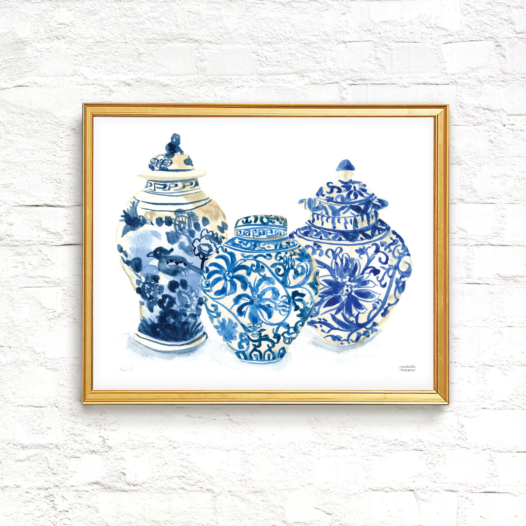 Ginger Jar Art Print, Chinoiserie Decor, Coastal Wall Art, Watercolor ...