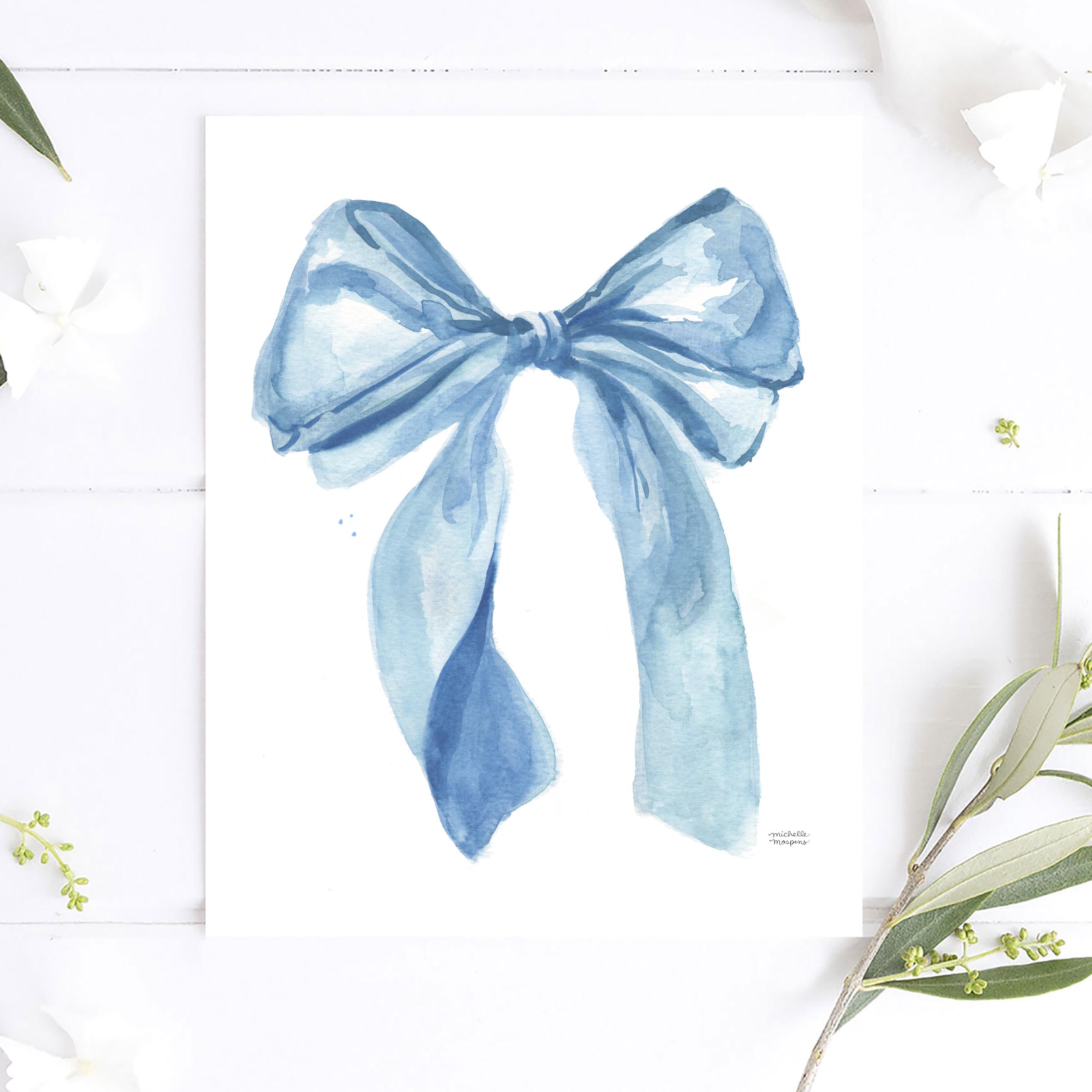Blue Bow Art Print, Grandmillennial Wall Art, Coquette Preppy Aesthetic ...