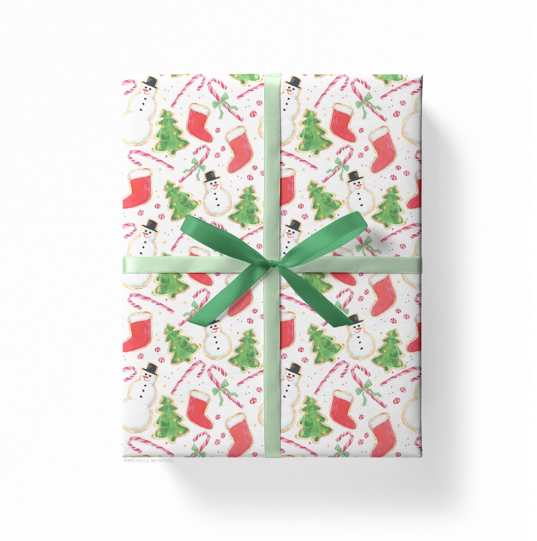 Christmas Cookie Wrapping Paper: Illustrated Red and Green - Etsy