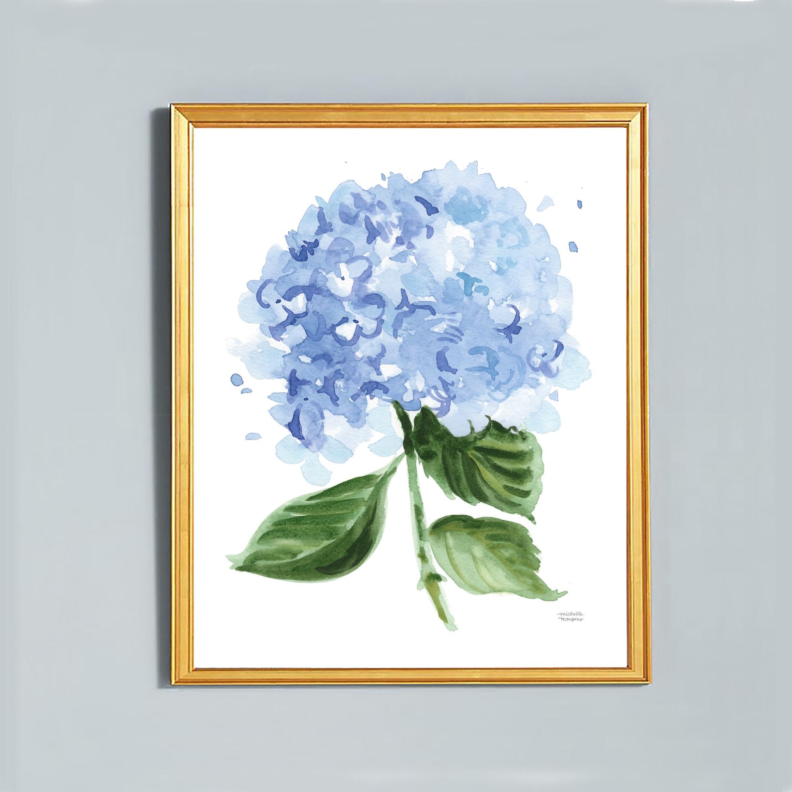 Blue Hydrangea Art Print, Botanical Flower Watercolor Painting by ...