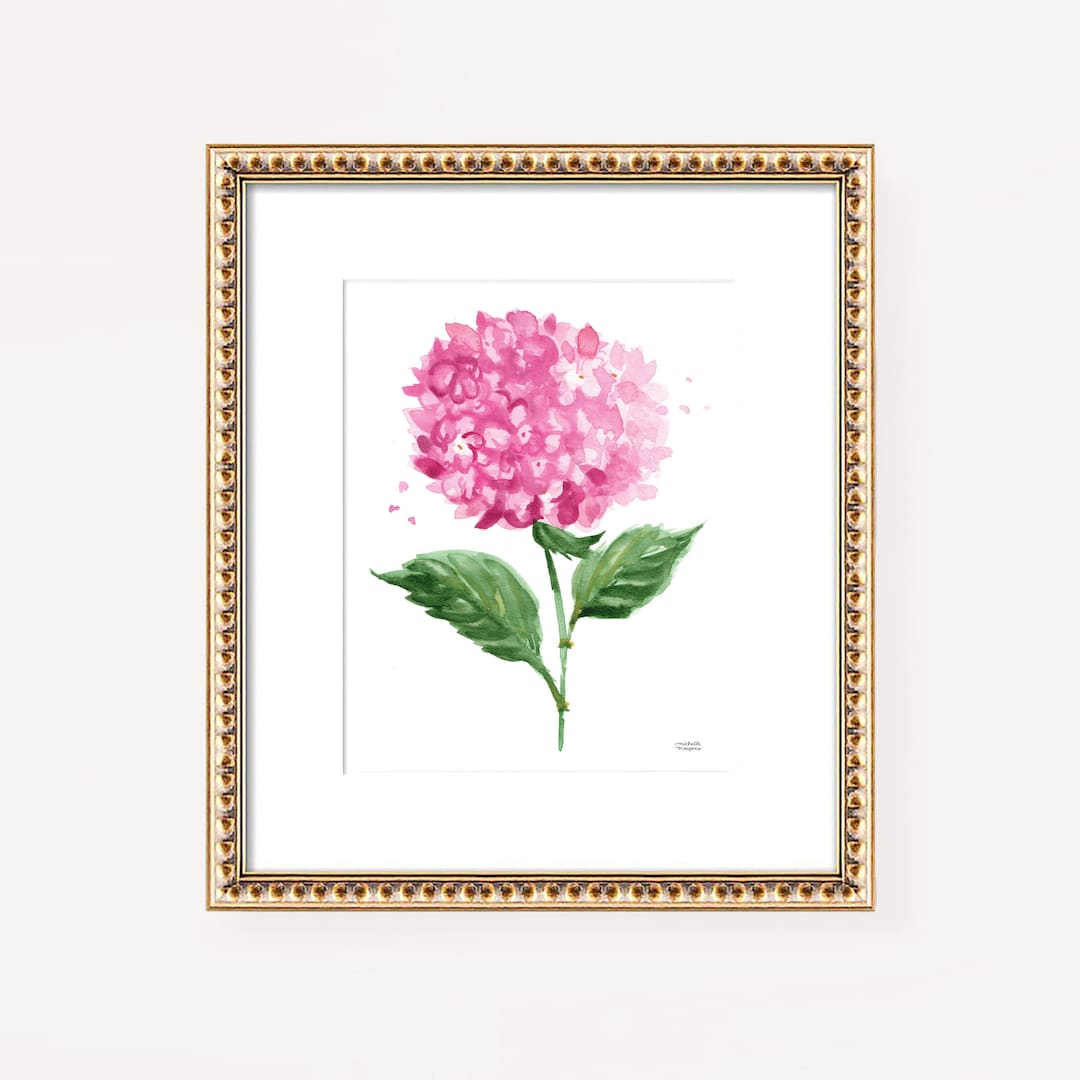 Pretty Hydrangea Print, Pink Hydrangea Botanical Print, Michelle ...