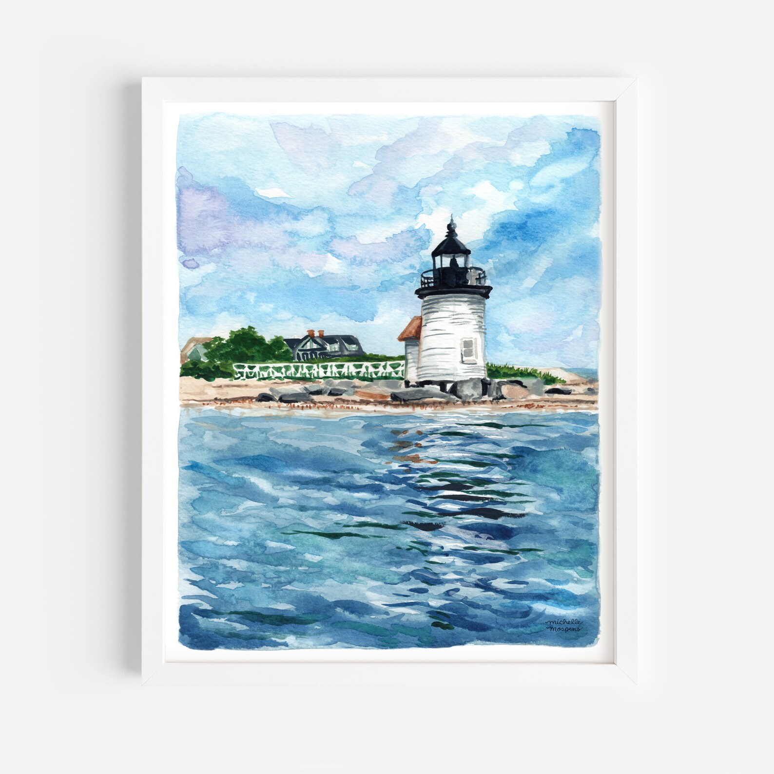 Nantucket Lighthouse Art Print: Coastal Watercolor Painting - Etsy