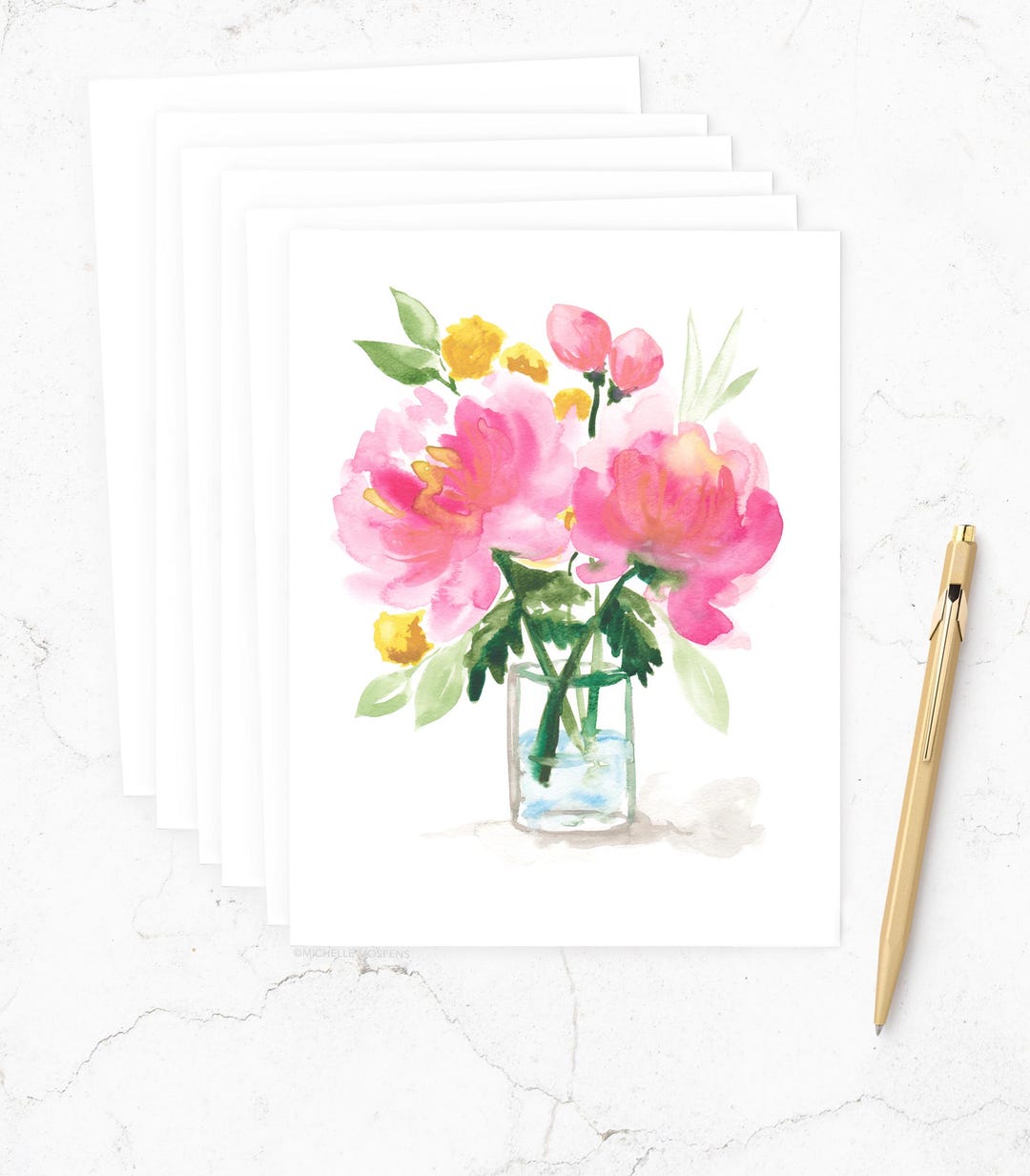 Pink Floral Note Cards, Watercolor Flowers Note Card Set, Floral ...