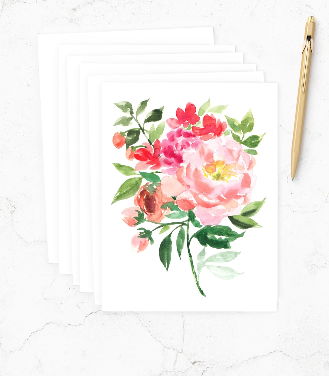 Notecards, Floral Note Cards, Watercolor Flowers Note Cards Set With ...