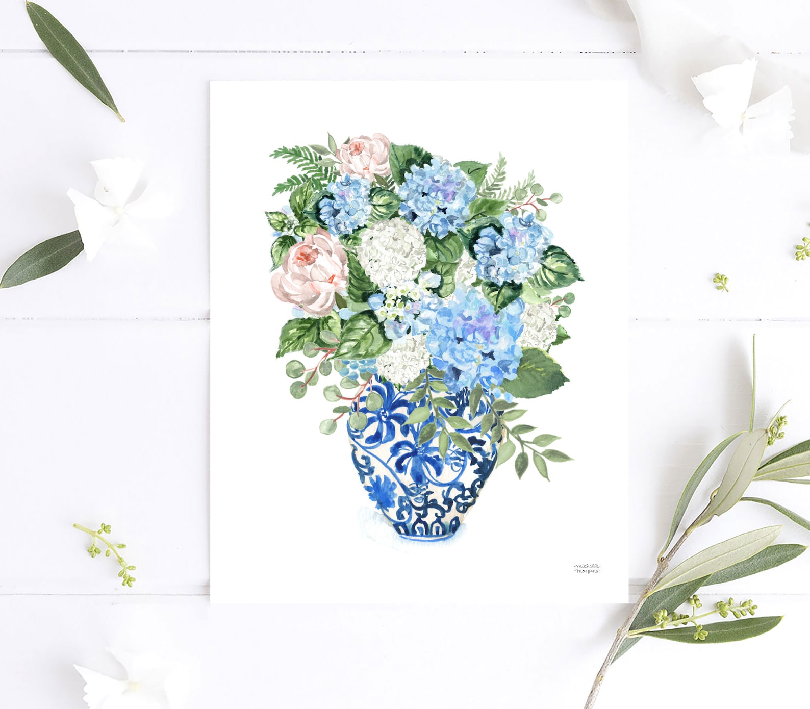 Hydrangea Print Hydrangea Art Hydrangea Painting Ginger Jar - Etsy