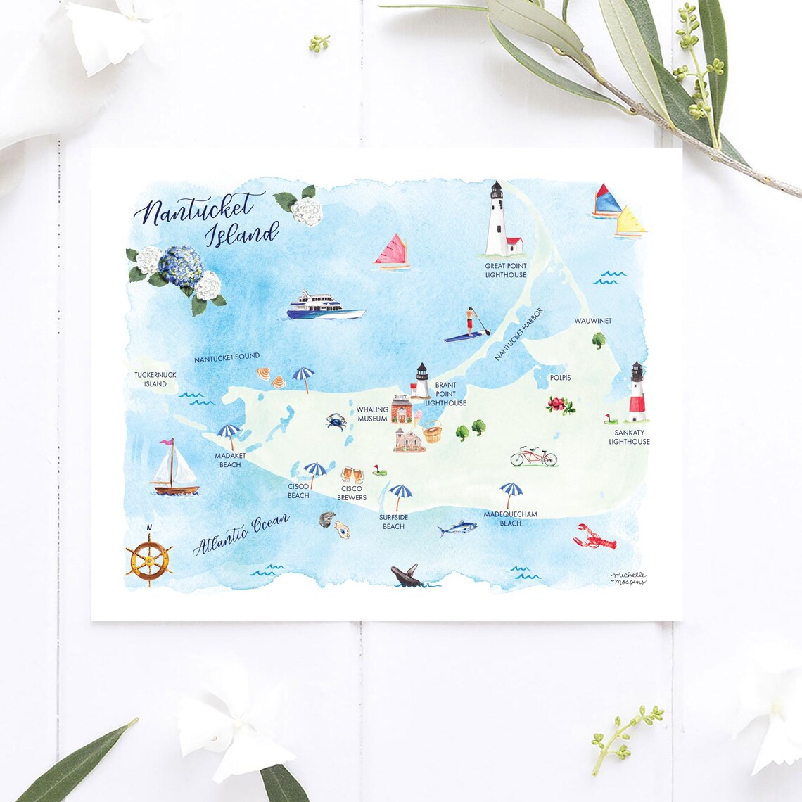Nantucket Print, Nantucket Map Art, Nantucket Watercolor, Nantucket Art ...