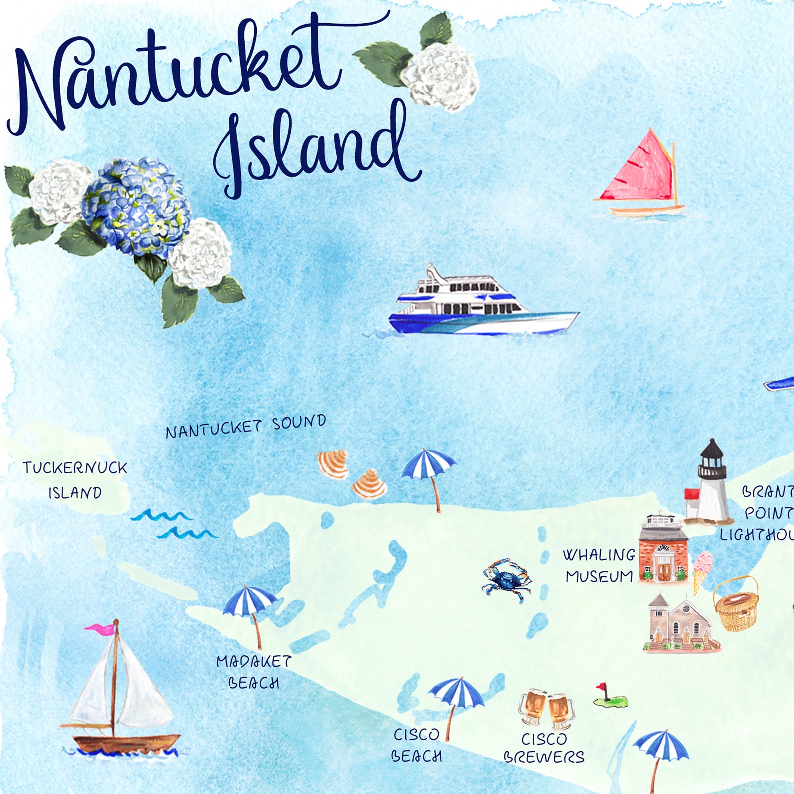 Nantucket Map Nantucket Art Nantucket Island Prints | Etsy