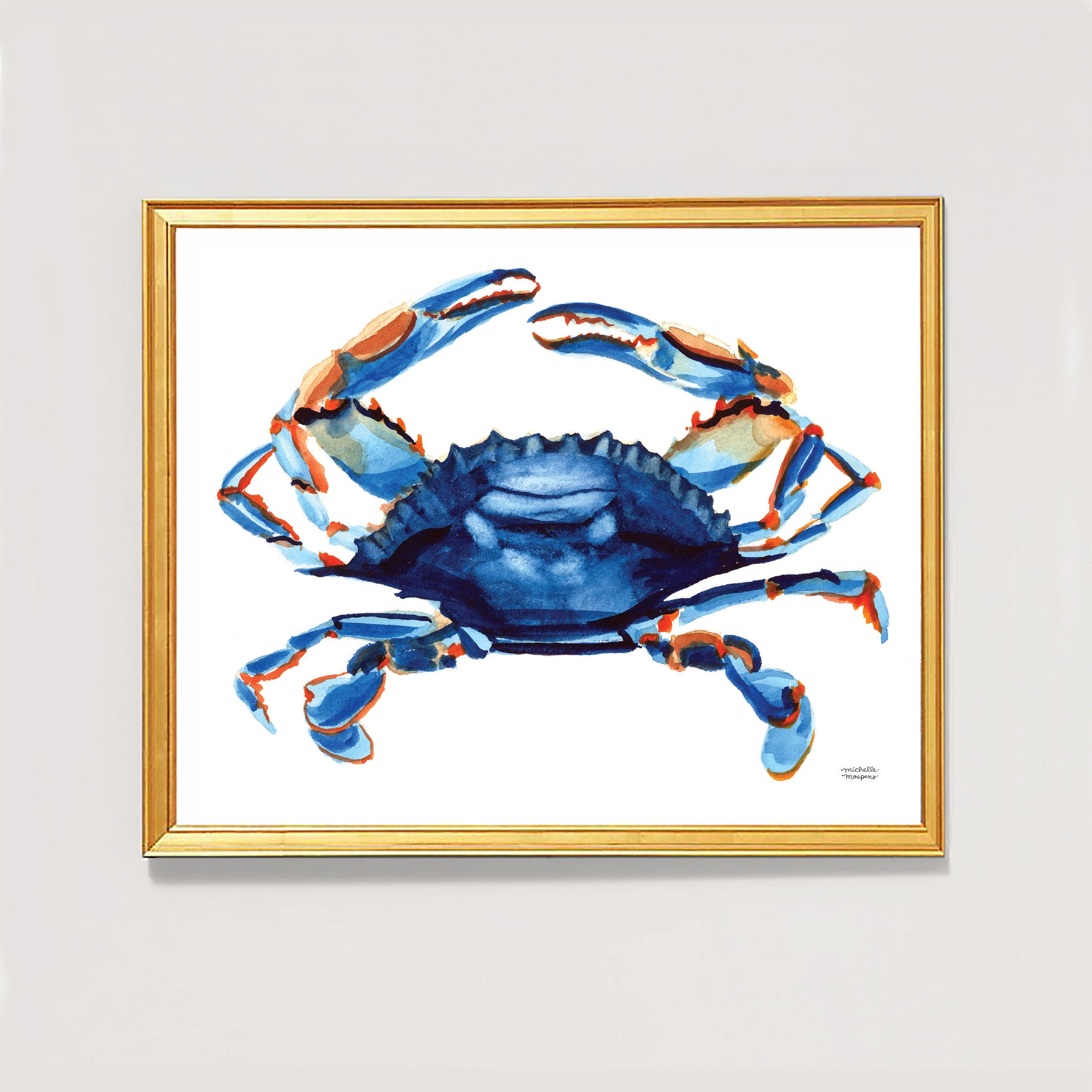 Extra Large Blue Crab Wall Art Print, Coastal Beach Nautical Decor ...