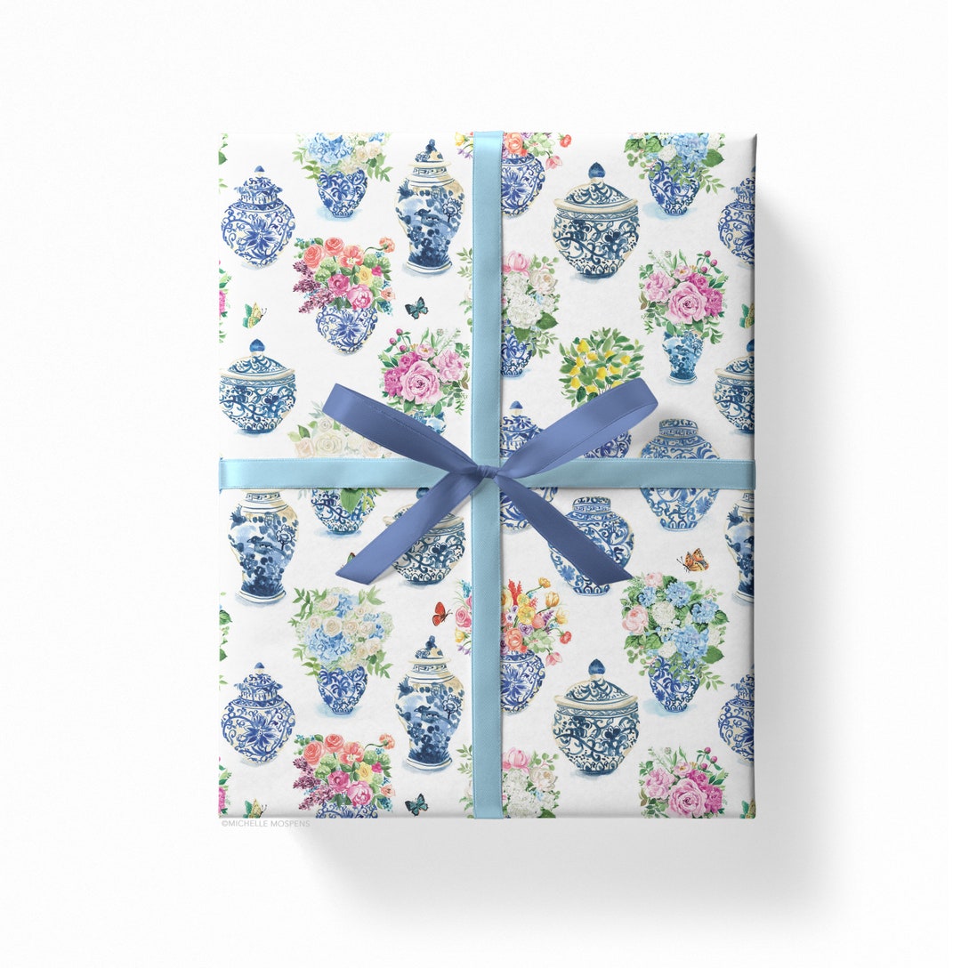 Illustrated Chinoiserie Wrapping Paper, Grandmillennial Gift Wrapping ...