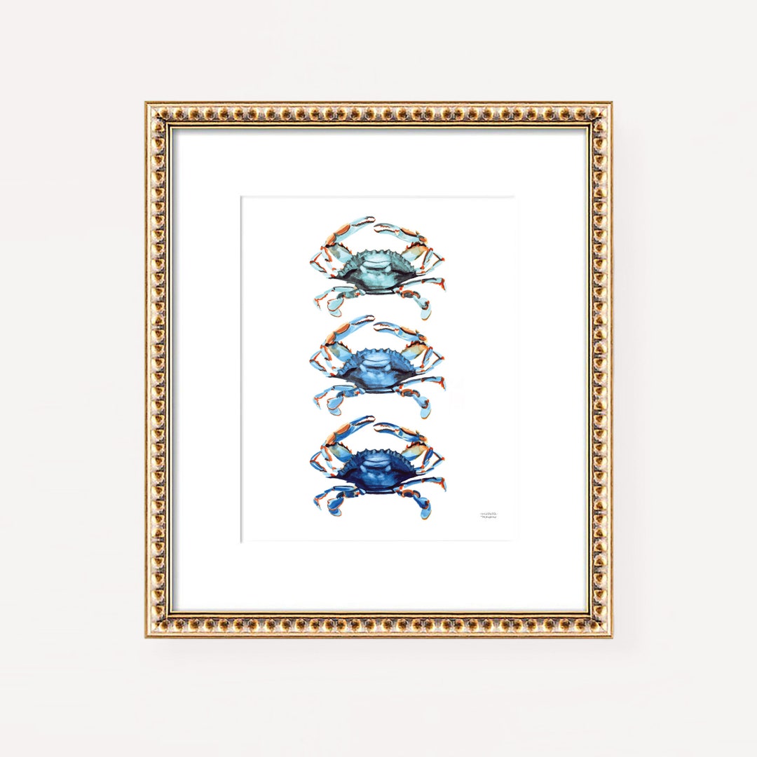 Blue Crabs Print Watercolor Painting Nautical Coastal Beach Art Seaside ...