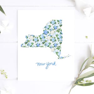 New York Illustrated Wall Art Watercolor New York State Shape With Blue ...