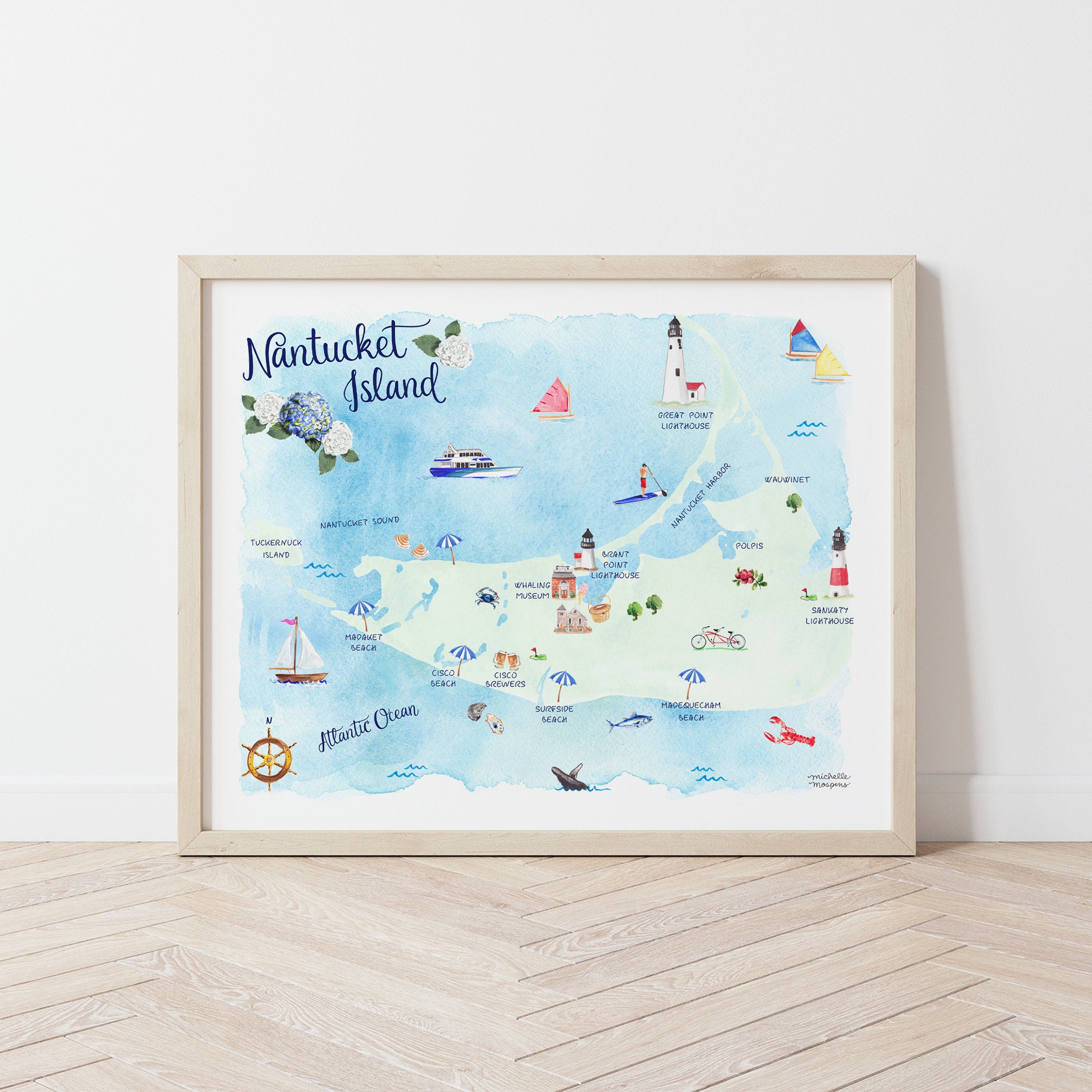 Nantucket Map Nantucket Art Nantucket Island Prints | Etsy