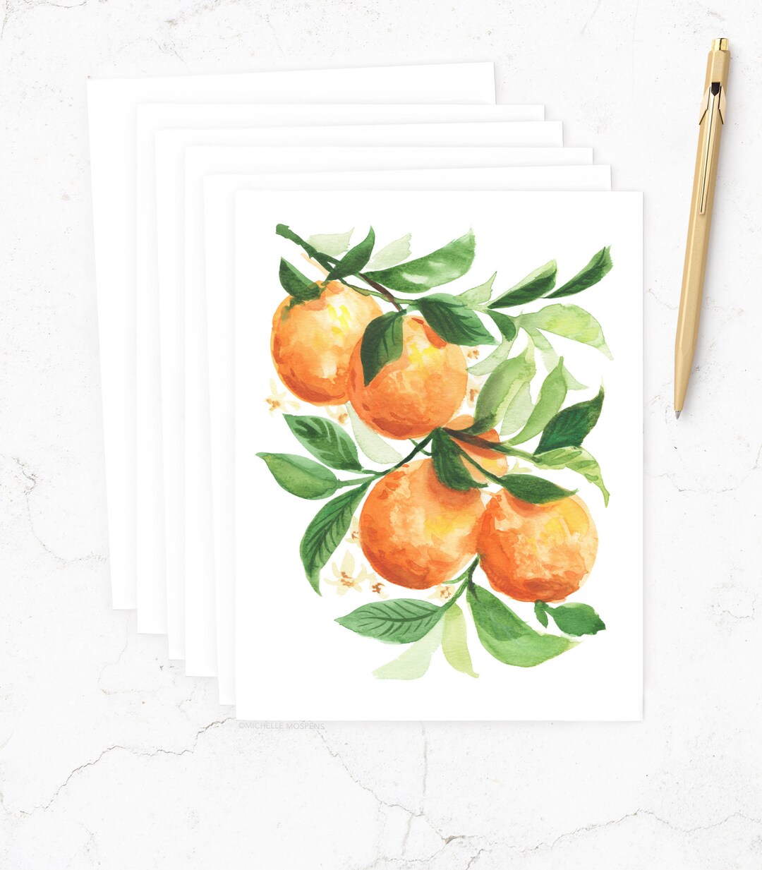 Set of Illustrated Orange Fruit Note Cards: Cute Watercolor Oranges ...