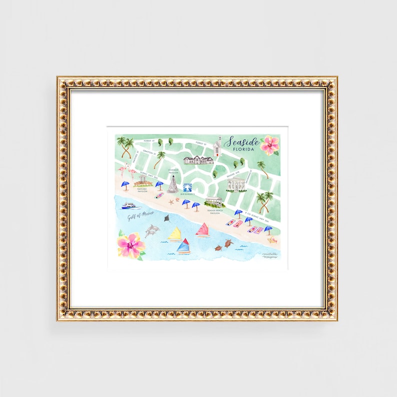 Seaside Art Original Seaside Florida Map Art Print Seaside - Etsy