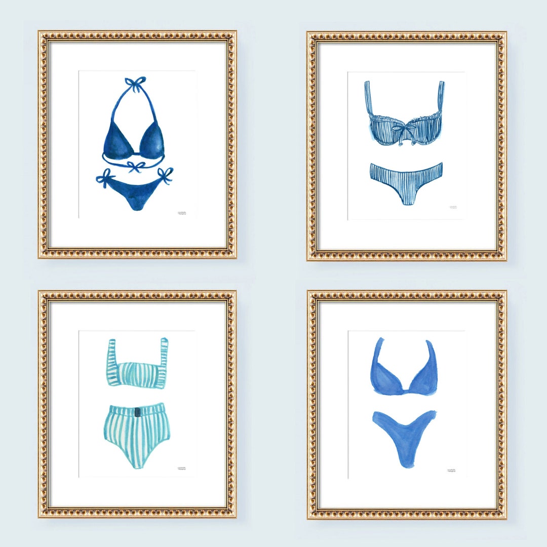 Bathing Suit Art Swimsuits Bikini Beach Lake House Room Decor Beachy ...