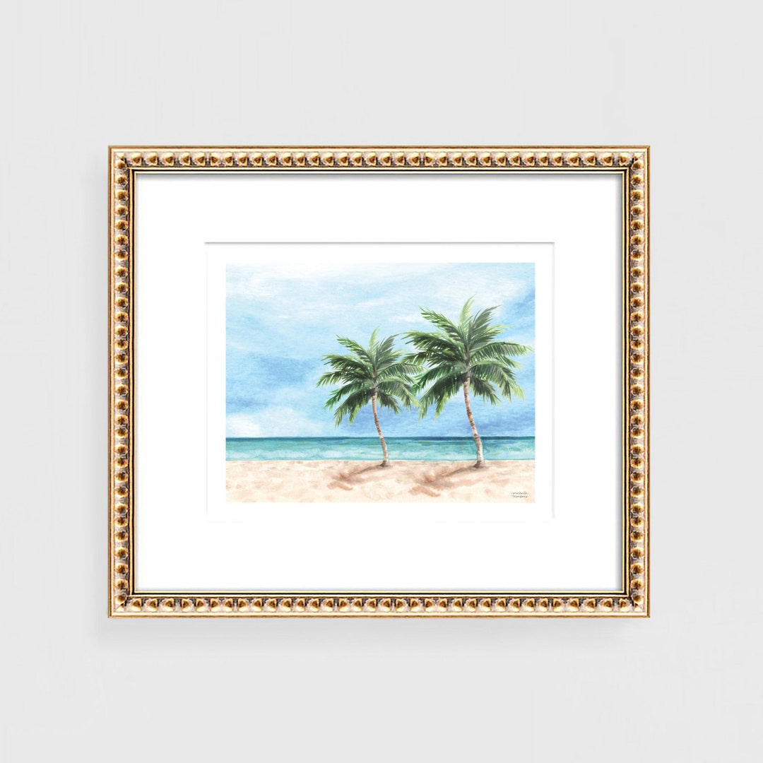 Wall Art Print Beach Watercolor Palm Trees Key West Florida Ocean Art ...