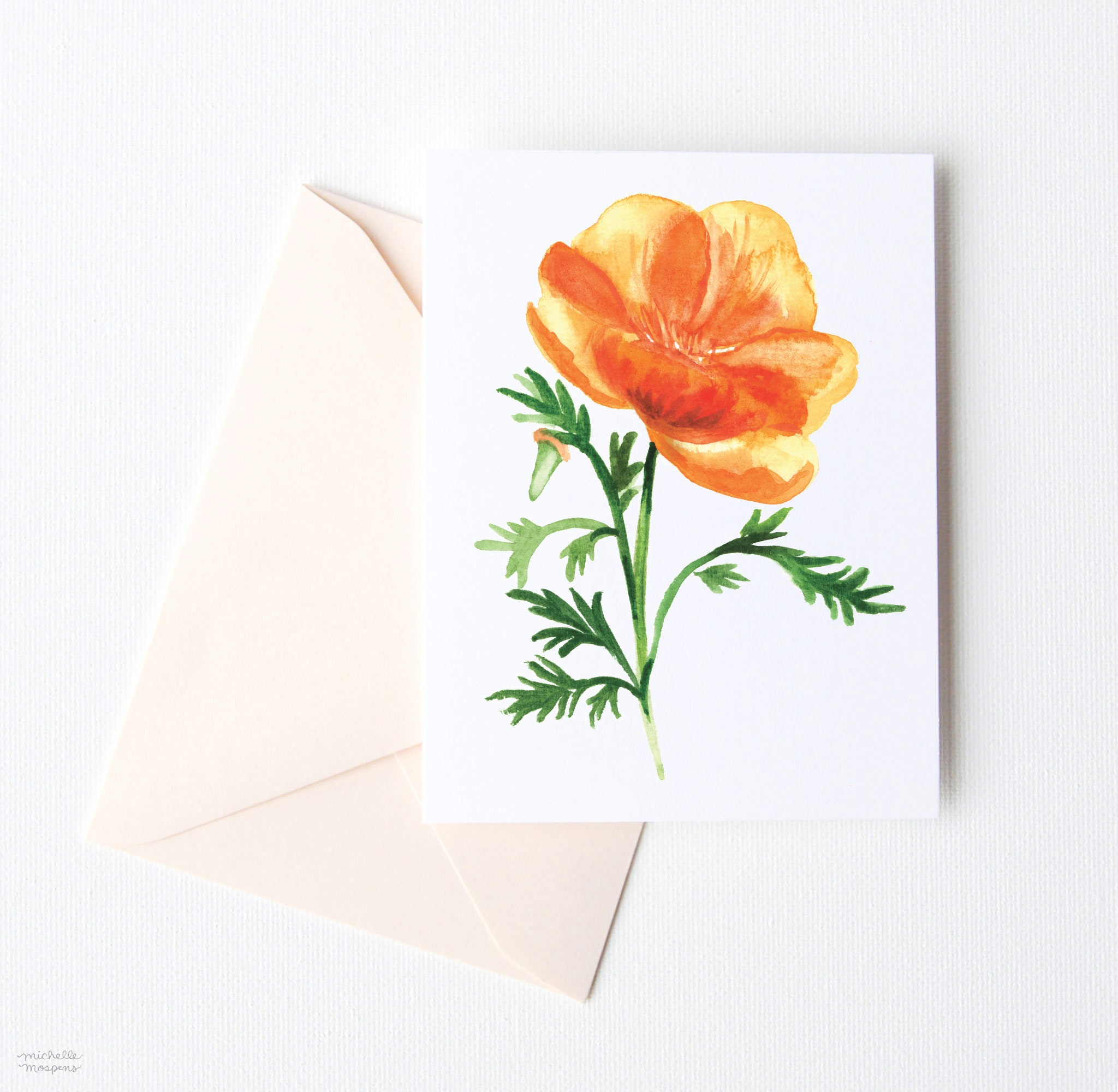 Just Because Cards Paper California Poppy Note Card Hand Drawn ...