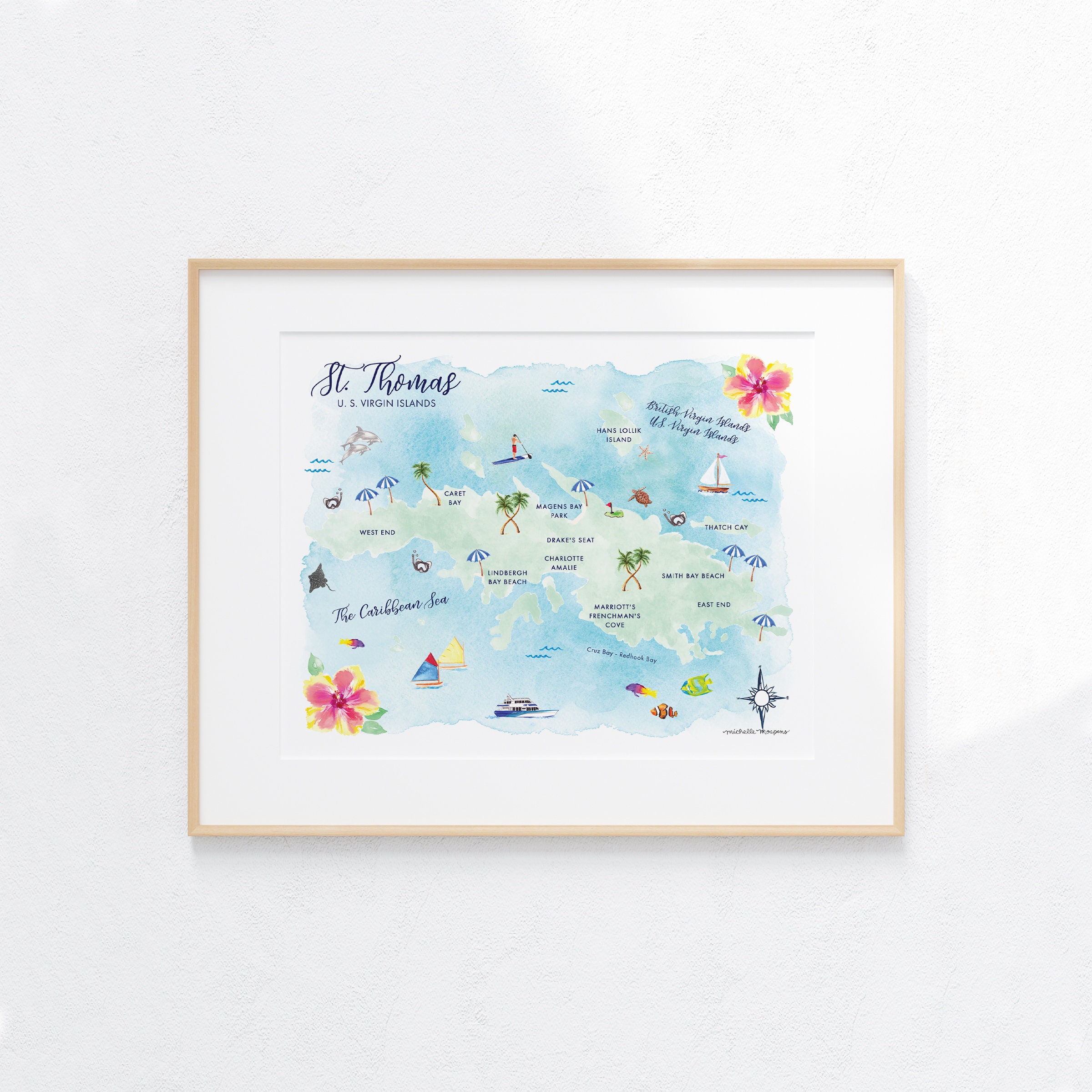 St. Thomas Map Print, St. Thomas U. S. Virgin Islands Print, St. Thomas ...