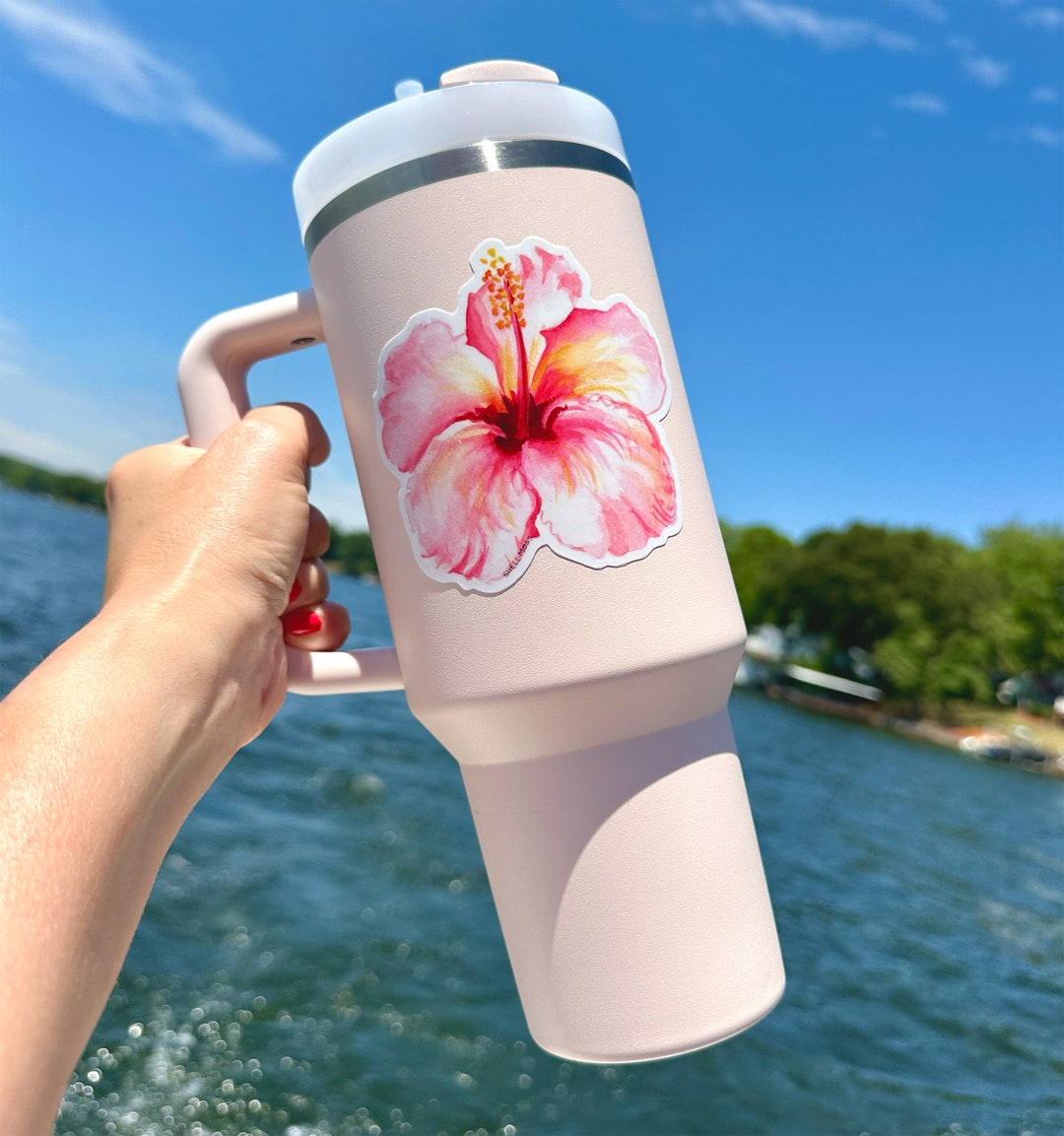 Cute Beach Flower Sticker, Watercolor Waterbottle Sticker, Laptop ...