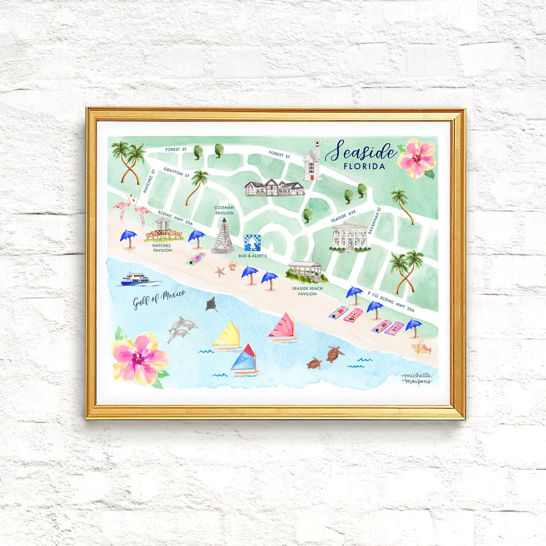 Seaside Art Original Seaside Florida Map Art Print Seaside - Etsy