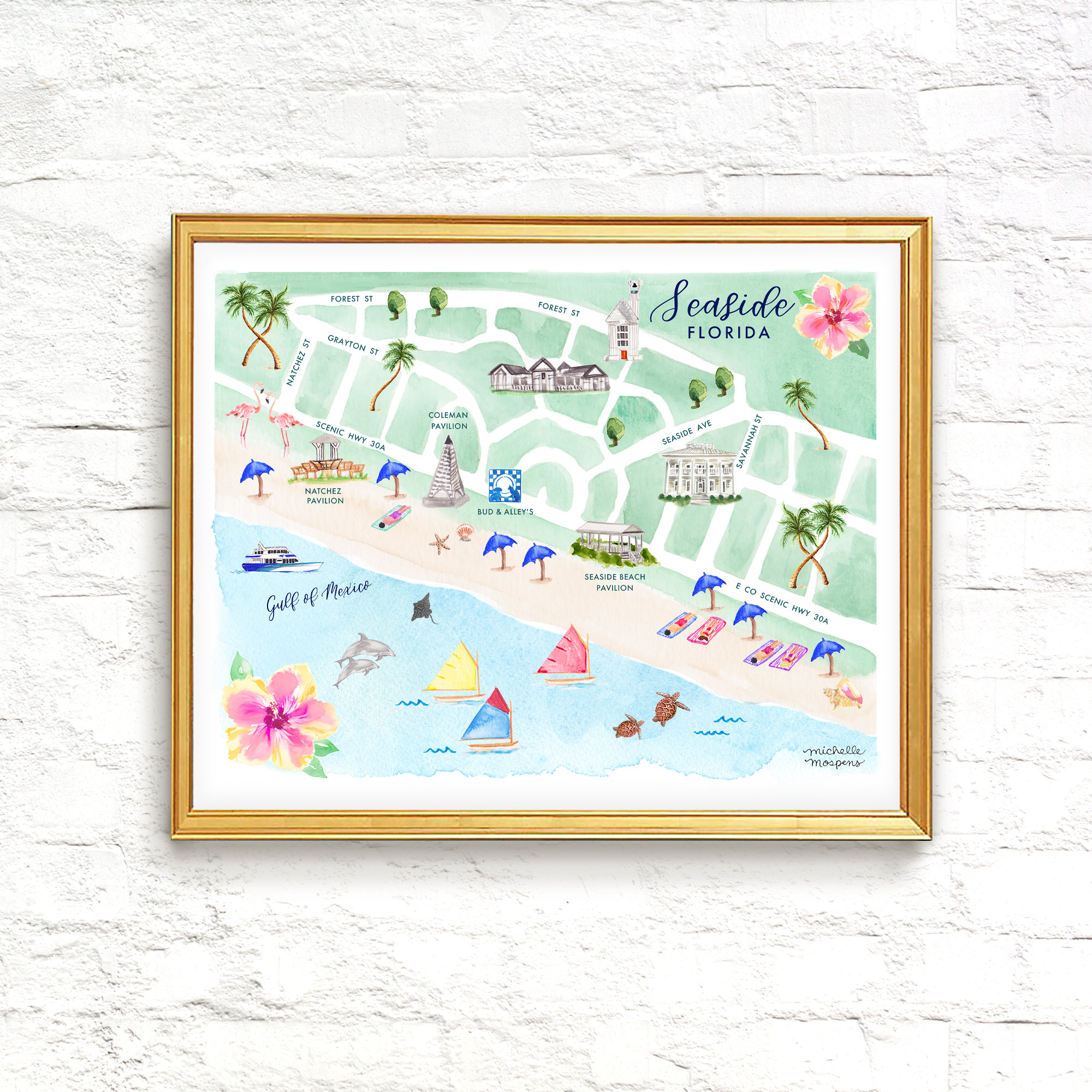 Seaside Art Original Seaside Florida Map Art Print Seaside - Etsy