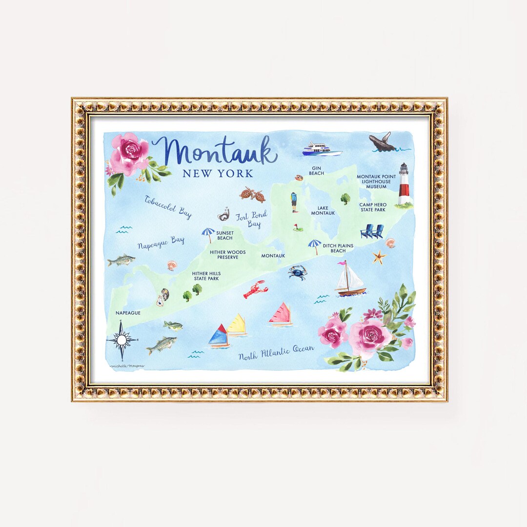Montauk New York Print, Montauk Map Art, Montauk NY Watercolor, Montauk ...