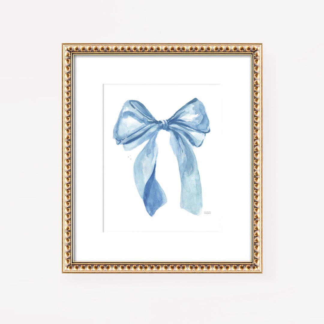 Blue Bow Wall Art, Bow Print, Watercolor Bow Art Print, Blue Wall Art ...