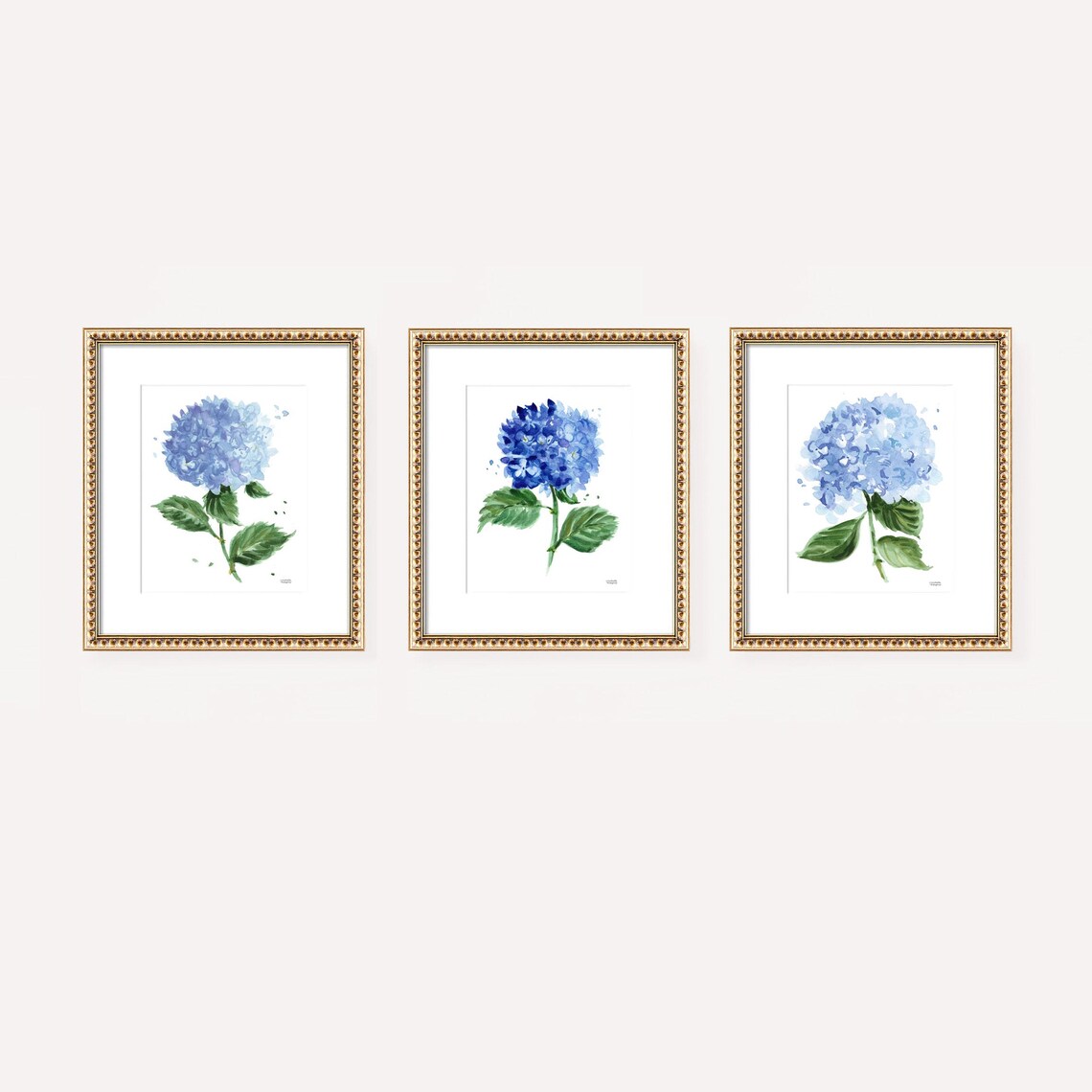 Hydrangea Print Set of 3, Floral Wall Art, Gallery Wall Set, Botanical ...