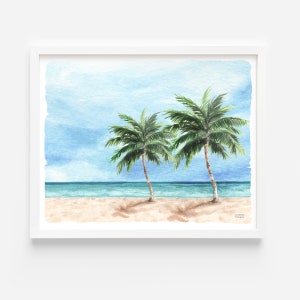 Wall Art Print Beach Watercolor Palm Trees Key West Florida Ocean Art ...