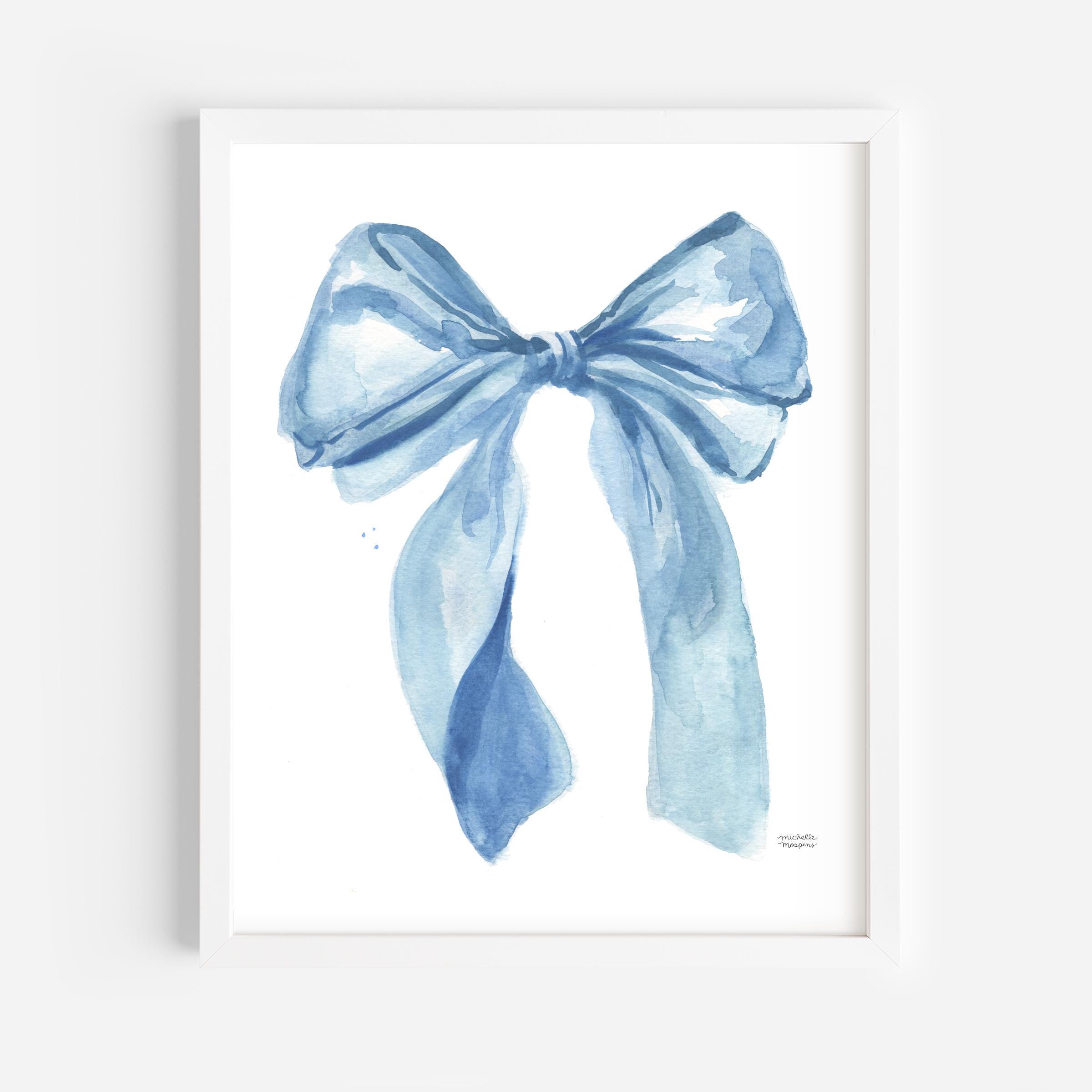 Blue Bow Art Print, Grandmillennial Wall Art, Coquette Preppy Aesthetic ...