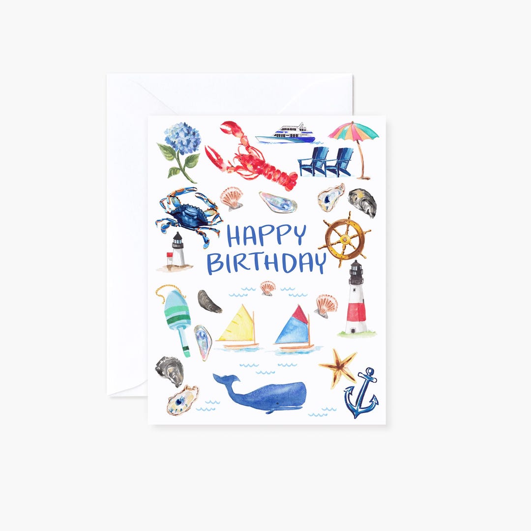 Nautical Birthday Card Cute Birthday Card Nautical Happy Birthday Card ...