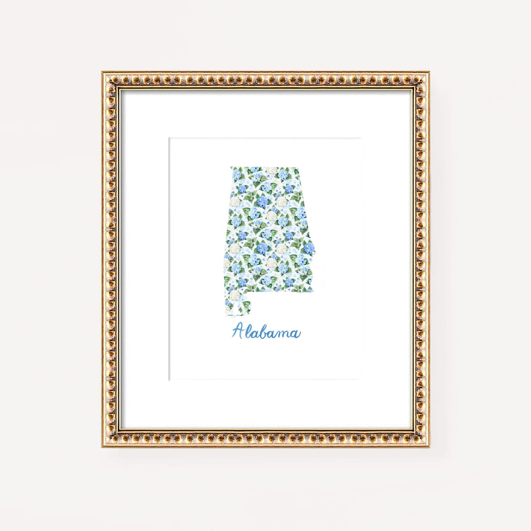Alabama Illustrated Wall Art, Watercolor Alabama State Shape With ...