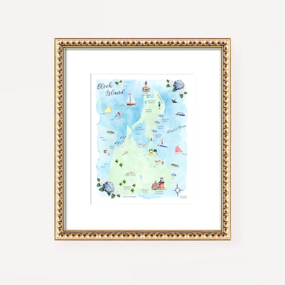 Block Island Map Art Print Block Island Rhode Island Art - Etsy
