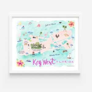 Key West Watercolor Map Print, Florida Coastal Artwork, Travel ...