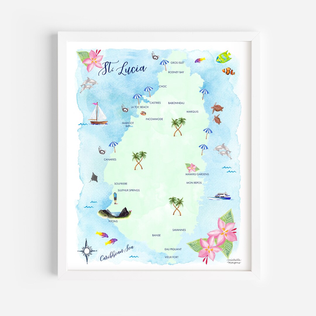 St. Lucia Art Print, St. Lucia Print, Caribbean Wall Art, Travel Gift ...