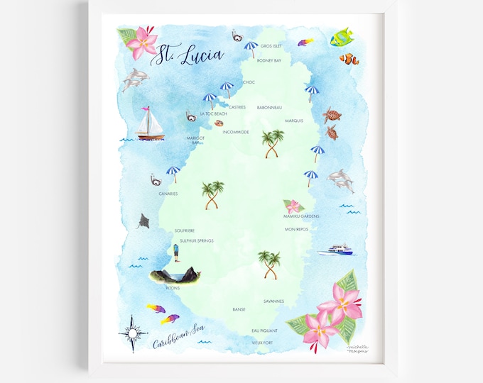 St. Lucia Art Print, St. Lucia Print, Caribbean Wall Art, Travel Gift ...