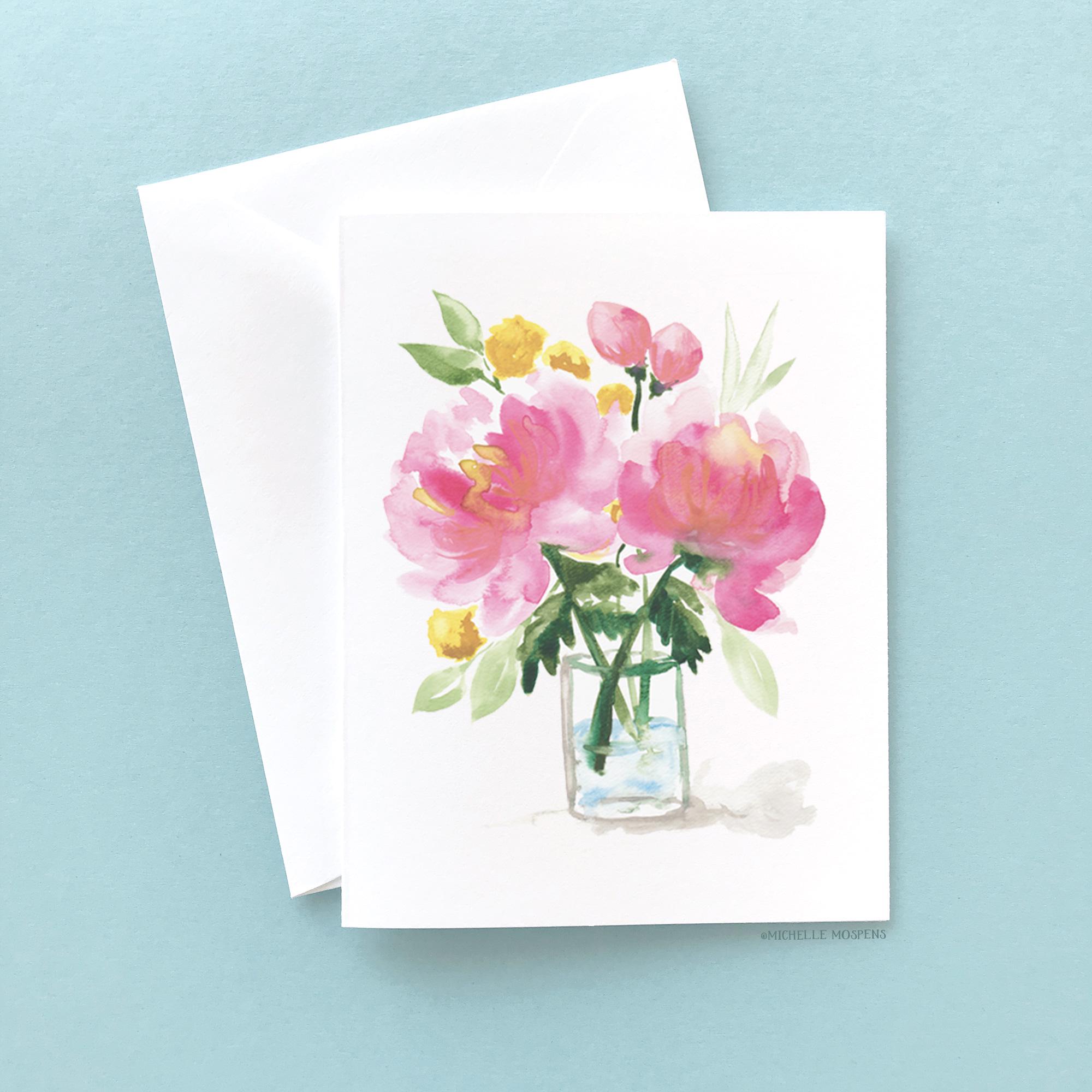 Pink Floral Note Cards, Watercolor Flowers Note Card Set, Floral ...